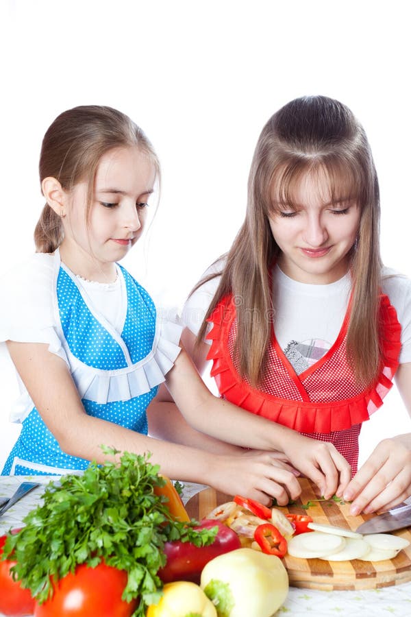 Two Girls of the Cook Prepare a Vegetarian Dish Stock Photo - Image of ...
