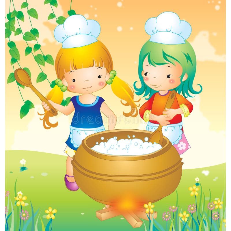A girls cooking food stock illustration. Illustration of bottles - 25541342