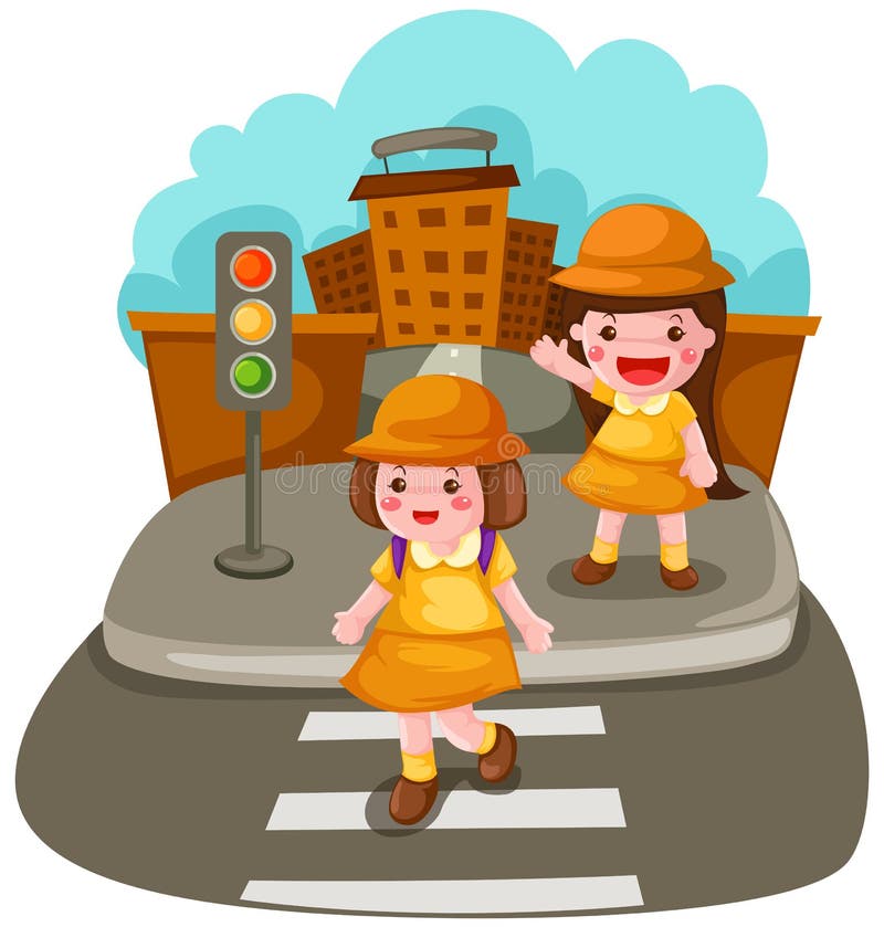 Two Girls Crossing the Street Stock Vector - Illustration of clip, lane ...