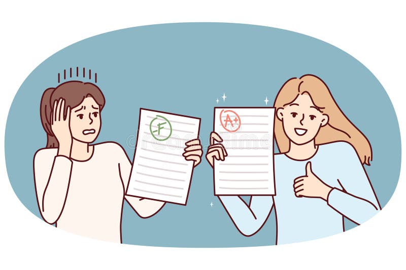 Two Girls Demonstrate Paper with Positive and Negative Mark for Final ... Two Girls Demonstrate Paper with Positive and Negative Mark for Final ...