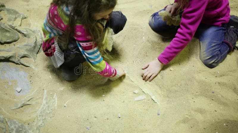 Two Girls Dig Together in Dry Sand Bones of Stock Footage - Video of ...