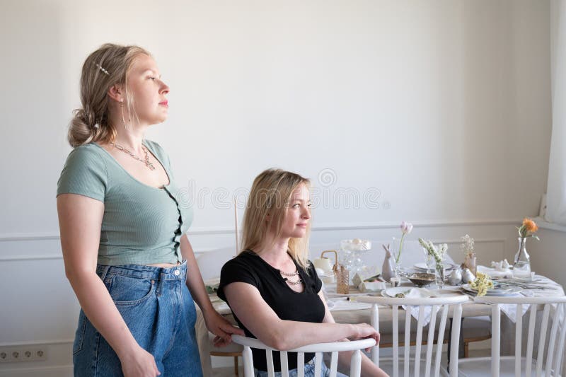 Two Girls at the Dinner Table Stock Photo - Image of people, love ...