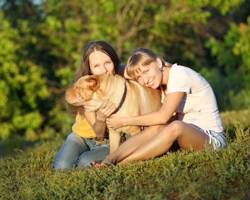 Family plays with a dog stock photo. Image of endear - 10962388