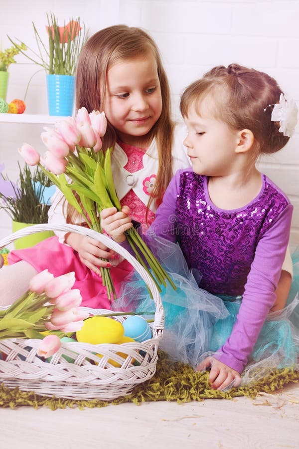 Two Girls with Easter Baskets Stock Image - Image of female, caucasian ...