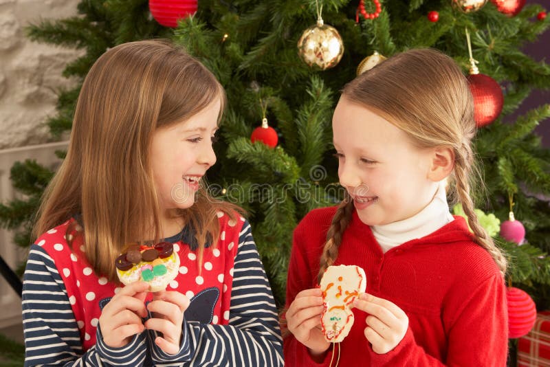 Cute Little Girl Drinking Cacao and Eating Cookie at Home Stock Image ...