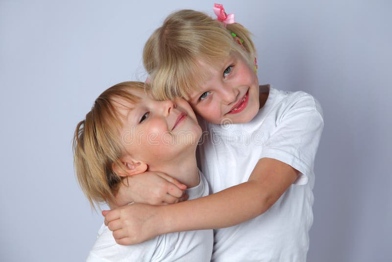 Two Girls Embrace Each Other Stock Photo - Image of portrait ...