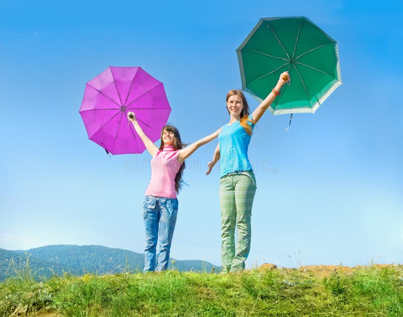 The Two Girls Enjoyed Good Weather Stock Photo - Image of blue, rejoice ...