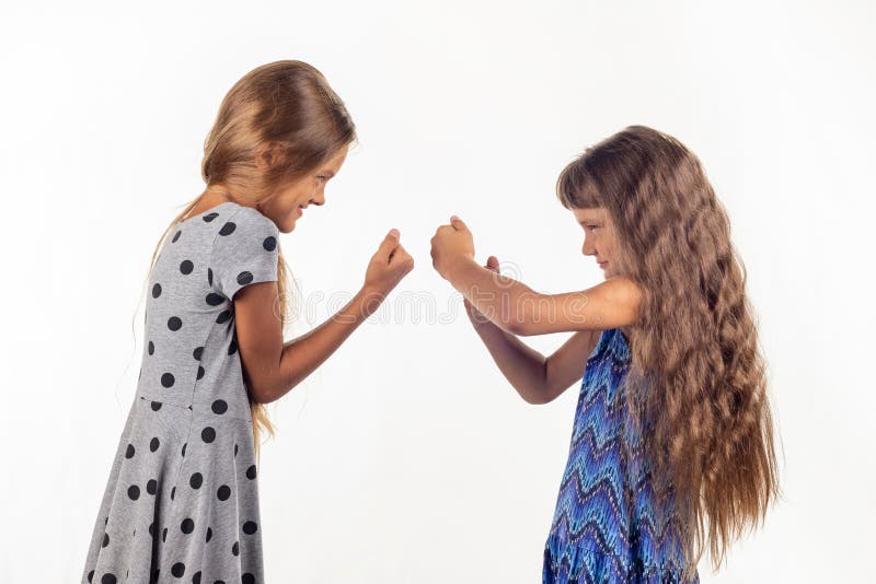 Two Girls Fight, Grabbing Each Other`s Fists Stock Image - Image of ...