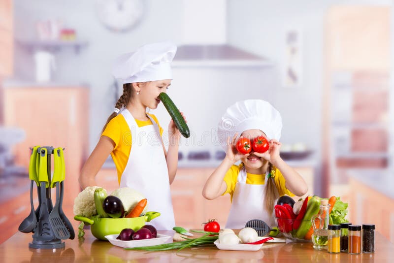 Two Girls Having Fun in the Kitchen Stock Image - Image of child, home ...