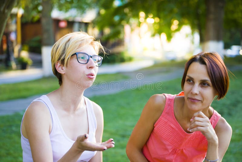 Two Girls Having Fun in the Park. Stock Image - Image of happiness ...