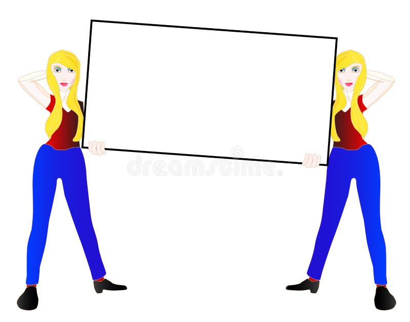 Two Girls with Large Sign stock vector. Illustration of graphic - 78681850