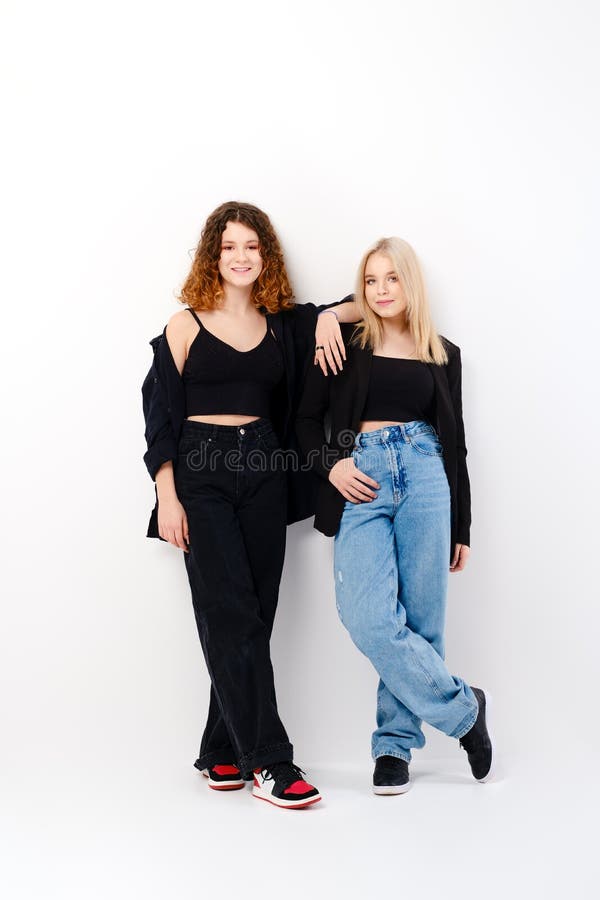 Two Teenager Girls Lean on Each Other Stock Image - Image of friendship ...