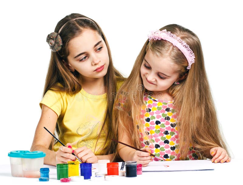 Two girls painted stock photo. Image of drawing, colorful - 30633822