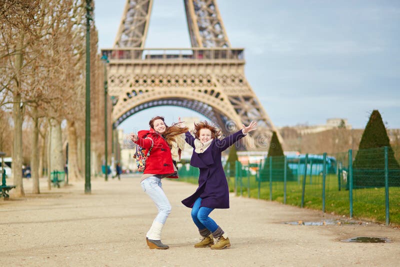 Two Girls in Paris Near the Eiffel Tower Stock Photo - Image of happy ...