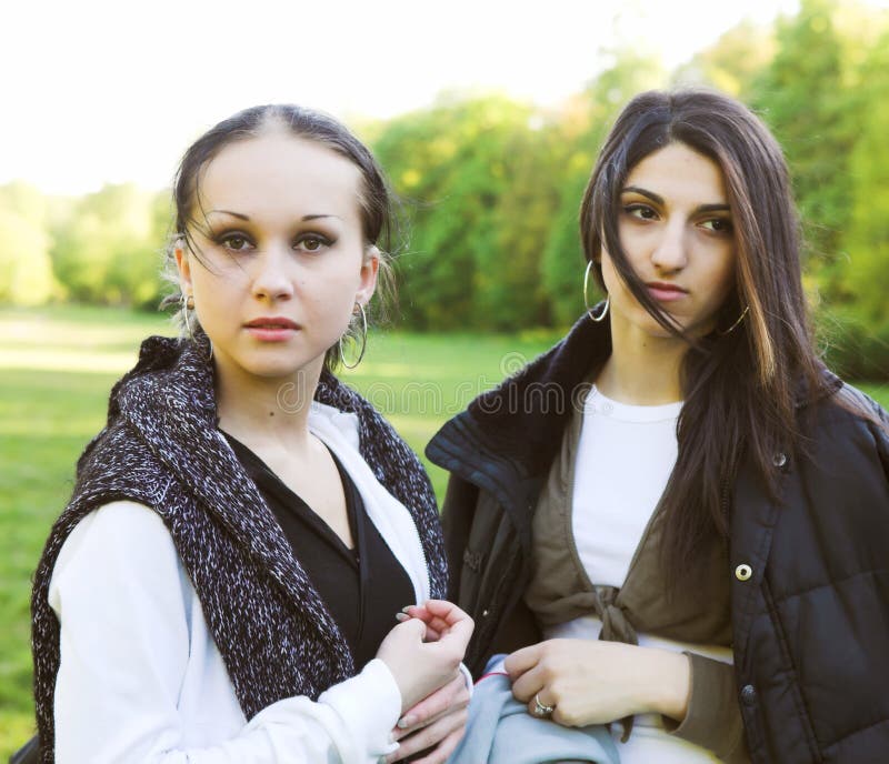 Two Girls in Park Summer Time Stock Image - Image of happiness, love ...