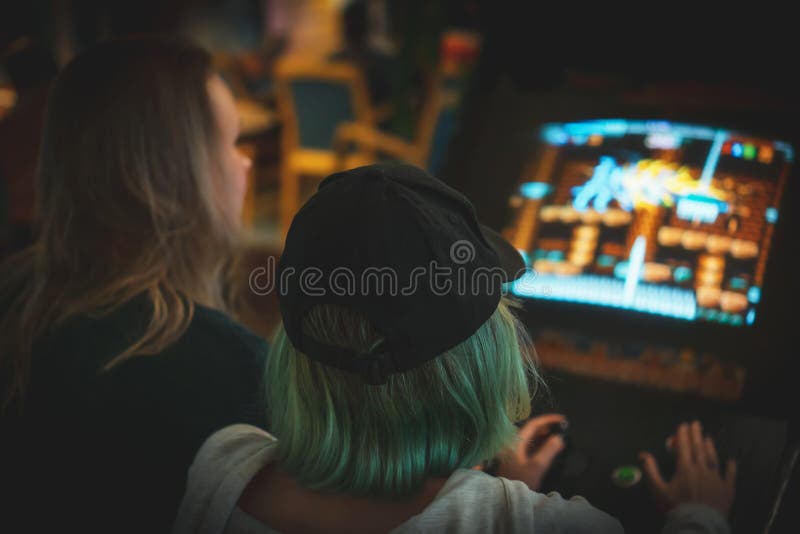 Two Girls are Playing Video Game Stock Photo - Image of people, game ...