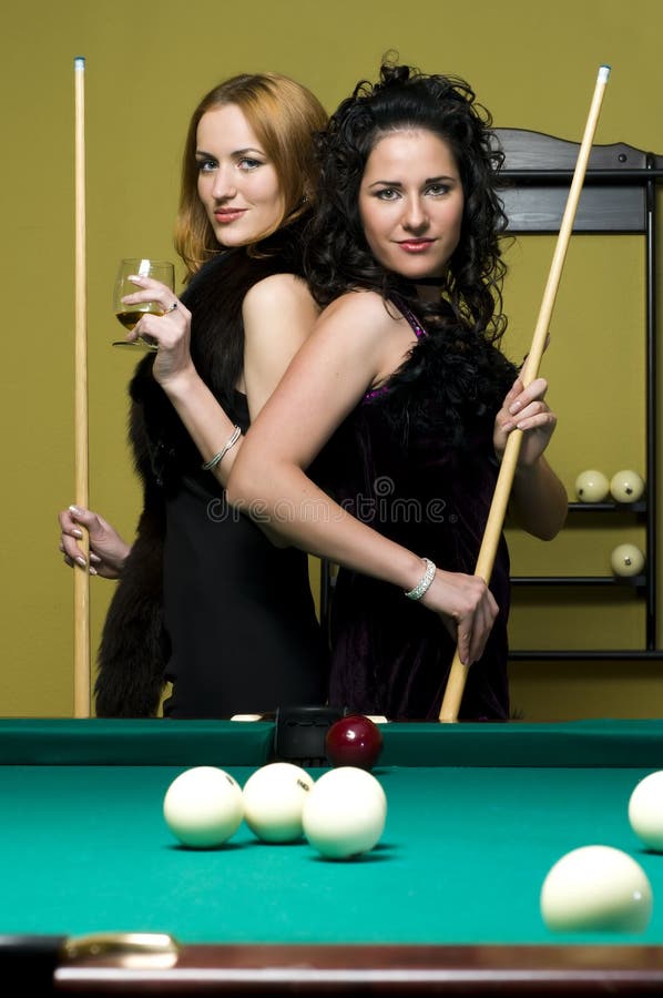 Two Girls are Playing Billiards Stock Photo - Image of aiming, girls ...