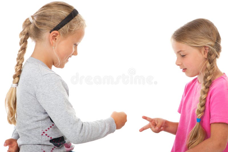 Two Girls Playing Rock Paper Scissors Stock Photo - Image of game, sign ...