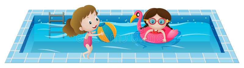 Two Girls Playing in the Swimming Pool Stock Vector - Illustration of ...