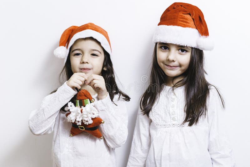 Two Girls Posing for Christmas and New Year Holidays Stock Photo ...