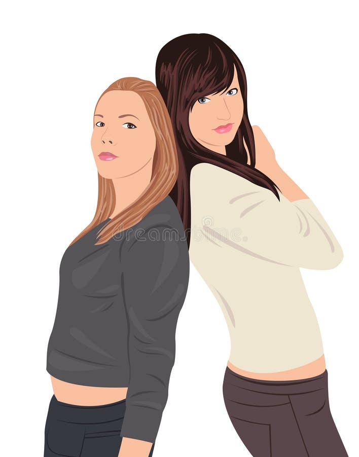 Two girls posing vector stock vector. Illustration of fashion - 4581125