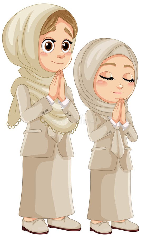 Two girls praying stock vector. Illustration of tradition - 325142129
