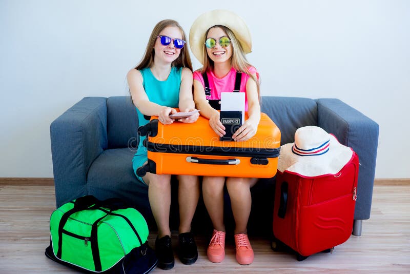 Two Girls Preparing for Vacation Stock Image - Image of home, visa ...