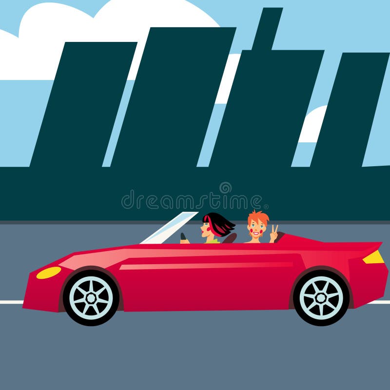 Two girls in red car stock vector. Illustration of black - 7475506