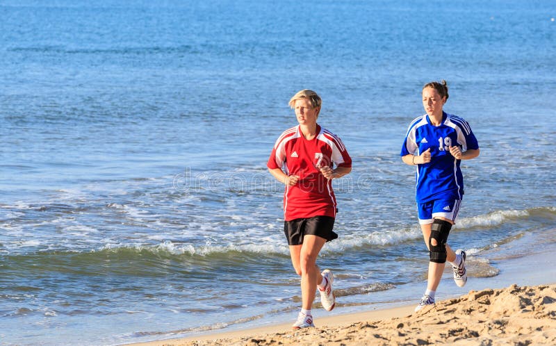 Two Girls Running on the Beach Editorial Stock Photo - Image of ...