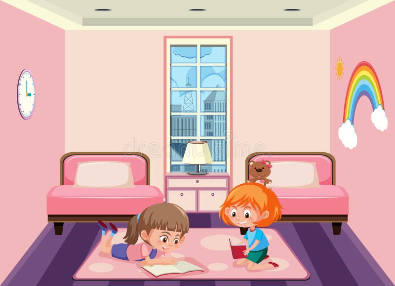 Two girls sharing bedroom stock vector. Illustration of home - 127559670
