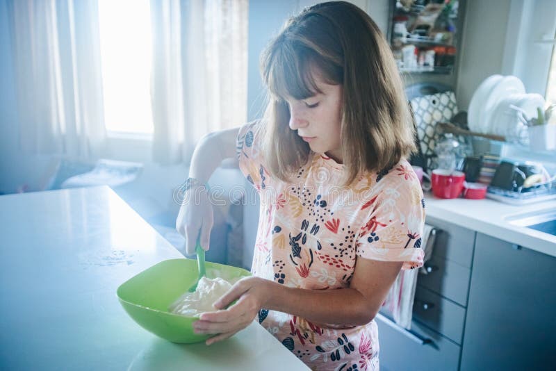 Two Girls Sisters Baking at Home Stock Photo - Image of food, cook ...