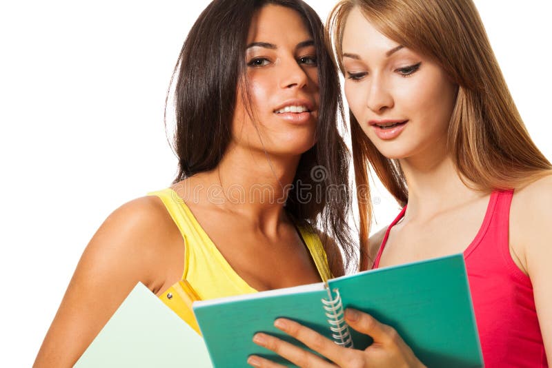 Two girls studying stock image. Image of happiness, female - 27393187