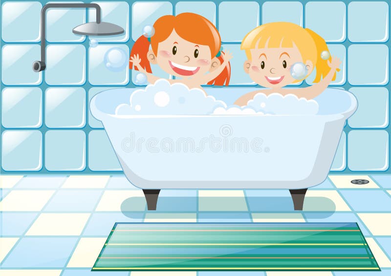 Two Girls Taking Bubble Bath Stock Illustration - Illustration of clean ...