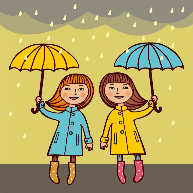 Two girls under umbrellas stock vector. Illustration of spring - 26766290