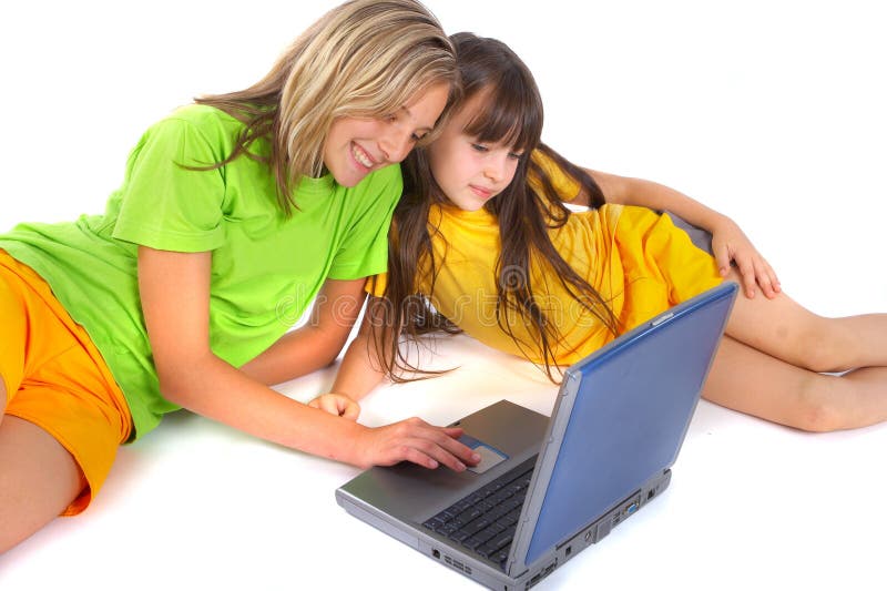 Girls Look at the Screen Laptop Stock Photo - Image of female, friend ...