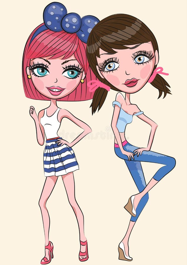 Two Cute Girls stock vector. Illustration of head, glamour - 62393250