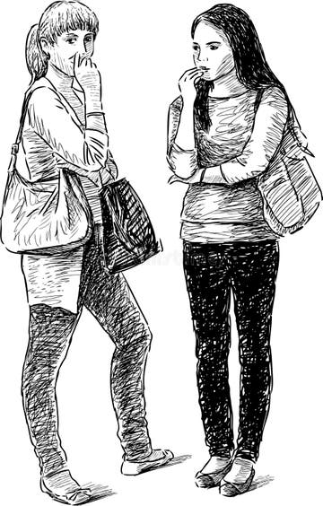 Girls Talking Sketch Stock Illustrations – 232 Girls Talking Sketch ...