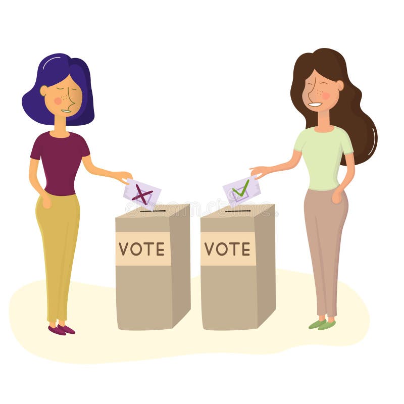 Two Girls at the Voting Point Stock Illustration - Illustration of ...