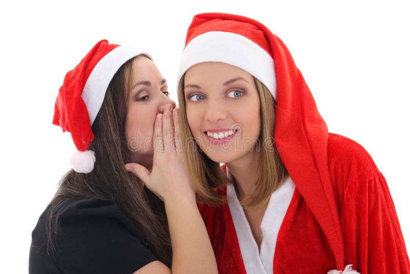 Two Girls Whispering in Santa Hat Stock Photo - Image of girl ...