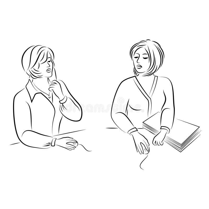 Two Girls Working with Documents. Lady Holding Computer Mouse. Woman ...