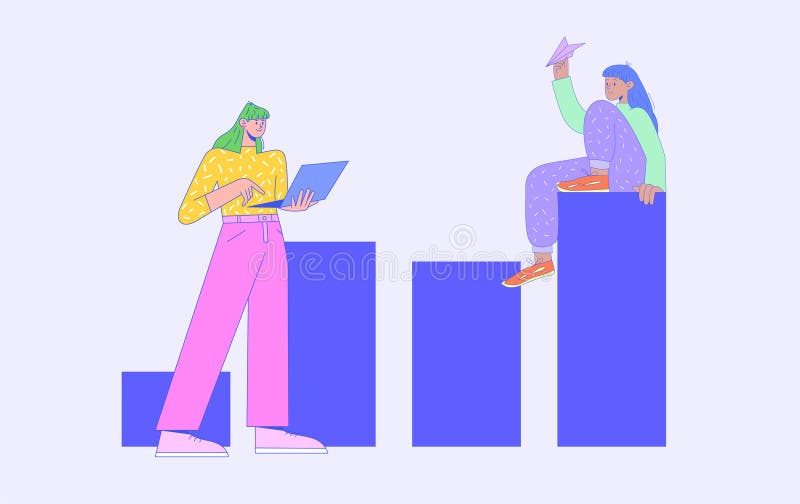 Two Girls Working on a Report Vector Illustration Stock Vector ...