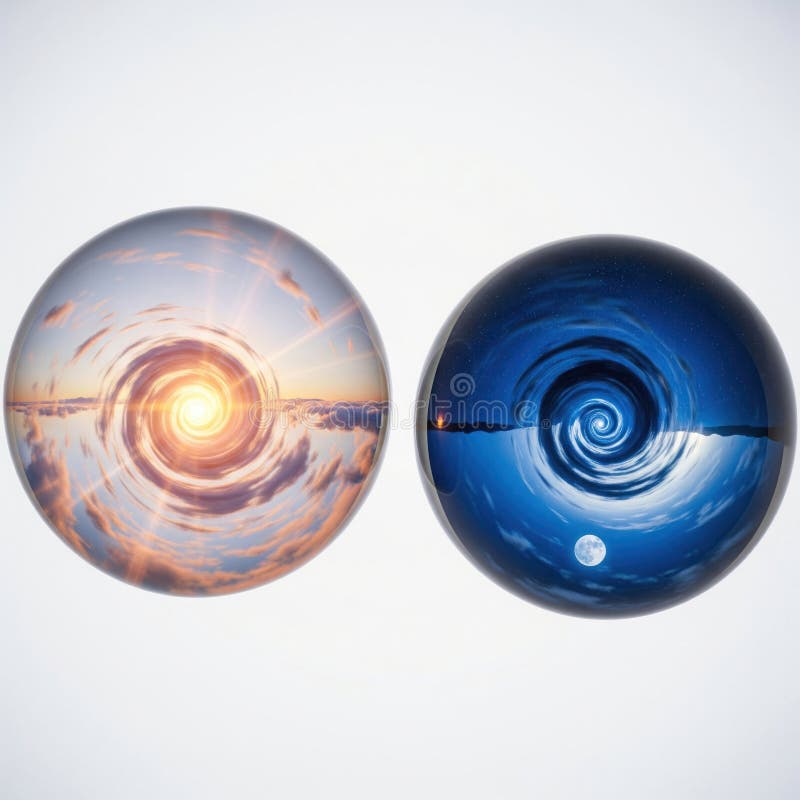Two Glass Balls with Vortices of Day and Night Inside. Stock Photo - Image of abstract, pattern ...