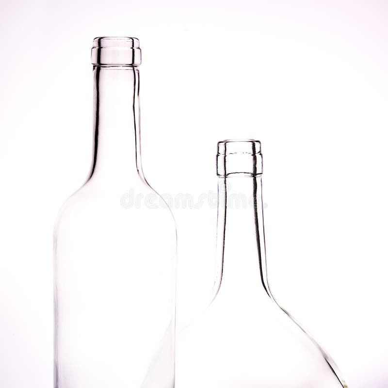 Two Glass Clear Bottles of Different Size on White Background. Stock ...