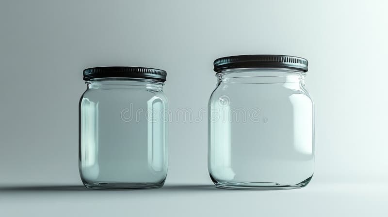 Two Glass Containers of Varying Sizes, Each with a Metallic Cap, are ...