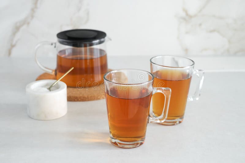 Two Glass Cup and Teapot with Tea Stock Photo - Image of beverage ...