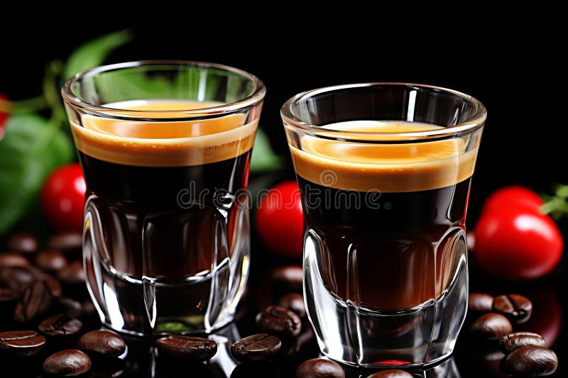 Two Glass Cups of Coffee with Foam Close-up on the Table,side View ...