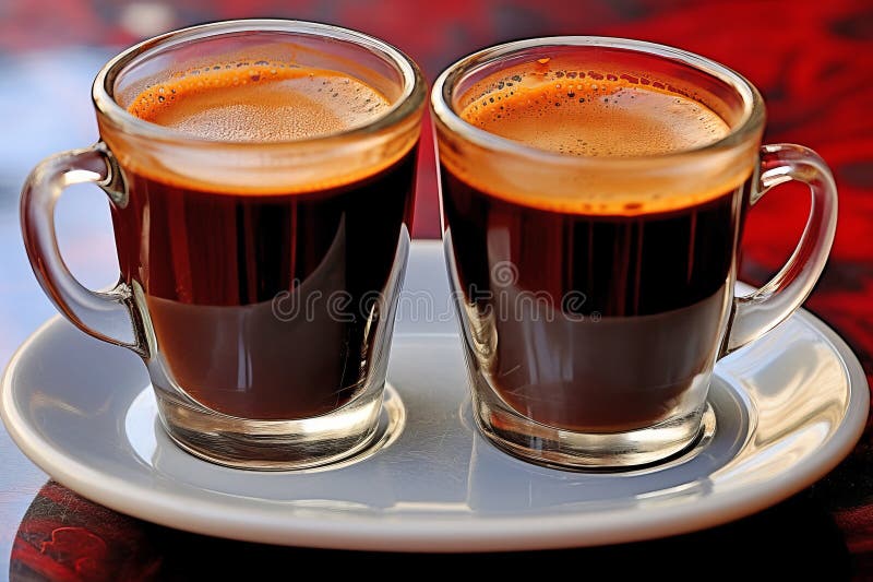 Two Glass Cups of Coffee with Foam on the Table Side View Stock ...