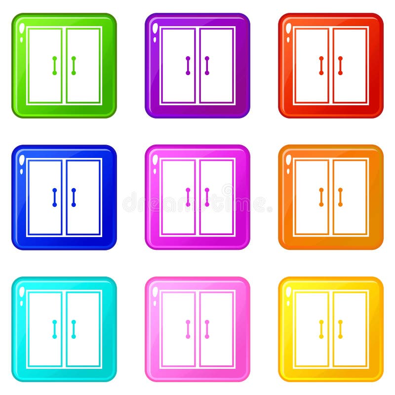 Two Glass Doors Icons 9 Set Stock Vector - Illustration of doorway ...