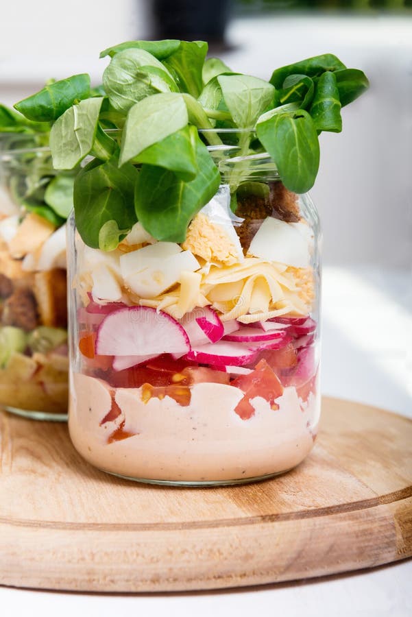 Two Glass Jars with Fresh Salad Stock Photo - Image of glass, produce ...