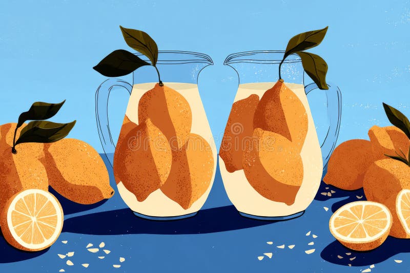 Two Glass Pitchers Filled with Lemonade Sit on a Summer Table ...